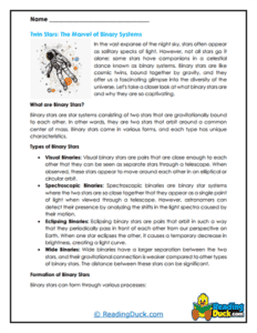 Stars Reading Worksheets | Cosmic Space | | Reading Duck.com
