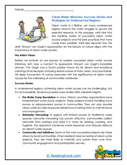 Water Scarcity Worksheets | Reading Duck.com