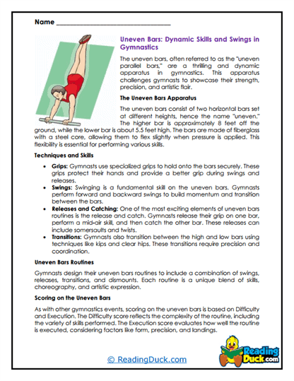 Gymnastics Reading Worksheets for Kids | Reading Duck.com