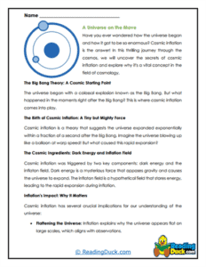 Cosmology Reading Comprehension Worksheets | Reading Duck.com