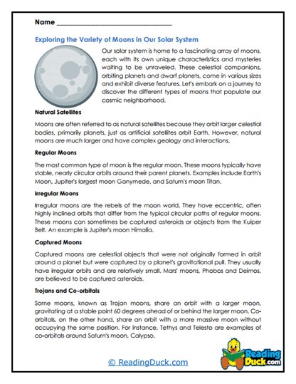 Moon and Moons Reading Worksheets | Reading Duck.com