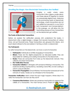 Blockchain and Cryptocurrencies Reading Worksheets | Reading Duck.com