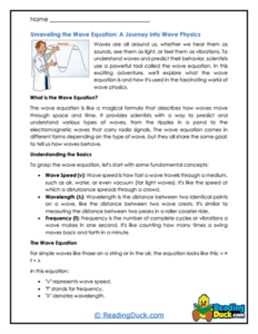 Waves Worksheets | Reading Comp. | Reading Duck.com