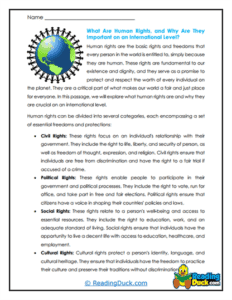 Human Rights Worksheets | Reading Comp. | Reading Duck.com