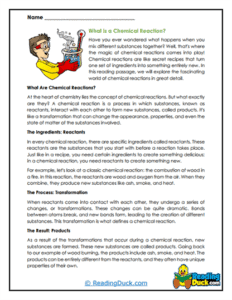 Chemical Reactions Worksheets | Reading Duck.com