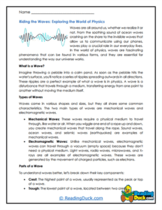 Waves Worksheets | Reading Comp. | Reading Duck.com