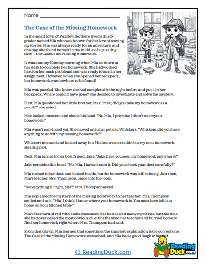 Grade 3 Reading Comprehension Worksheets | Reading Duck.com