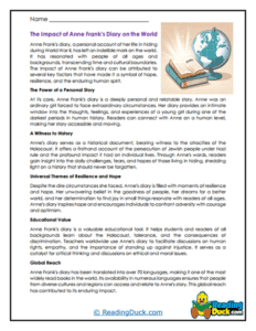 The Diary of Anne Frank Worksheets